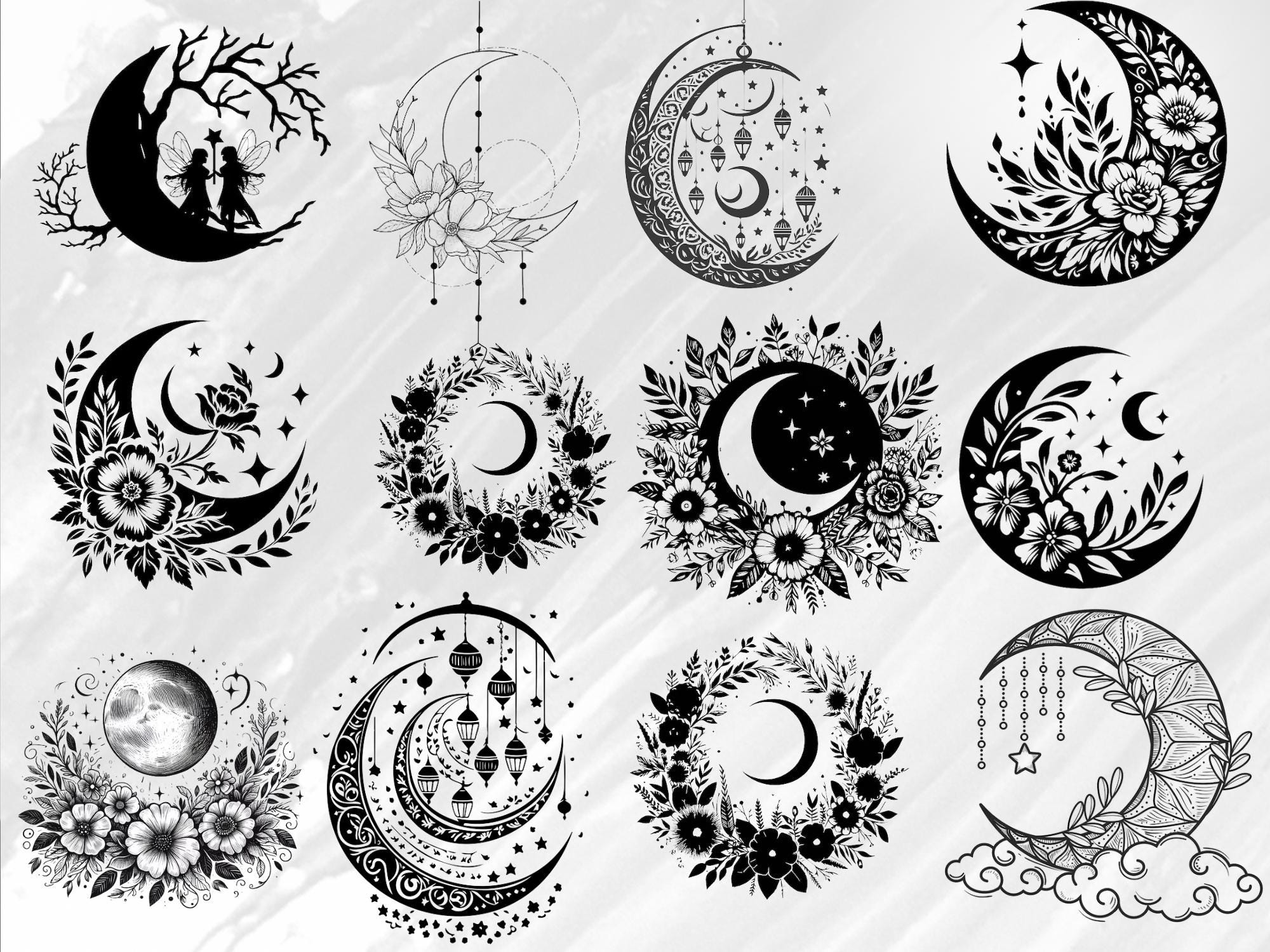 Moon Svg Bundle, Crescent Moon Svg Bundle, Celesitial Svg Bundles, Moon ...