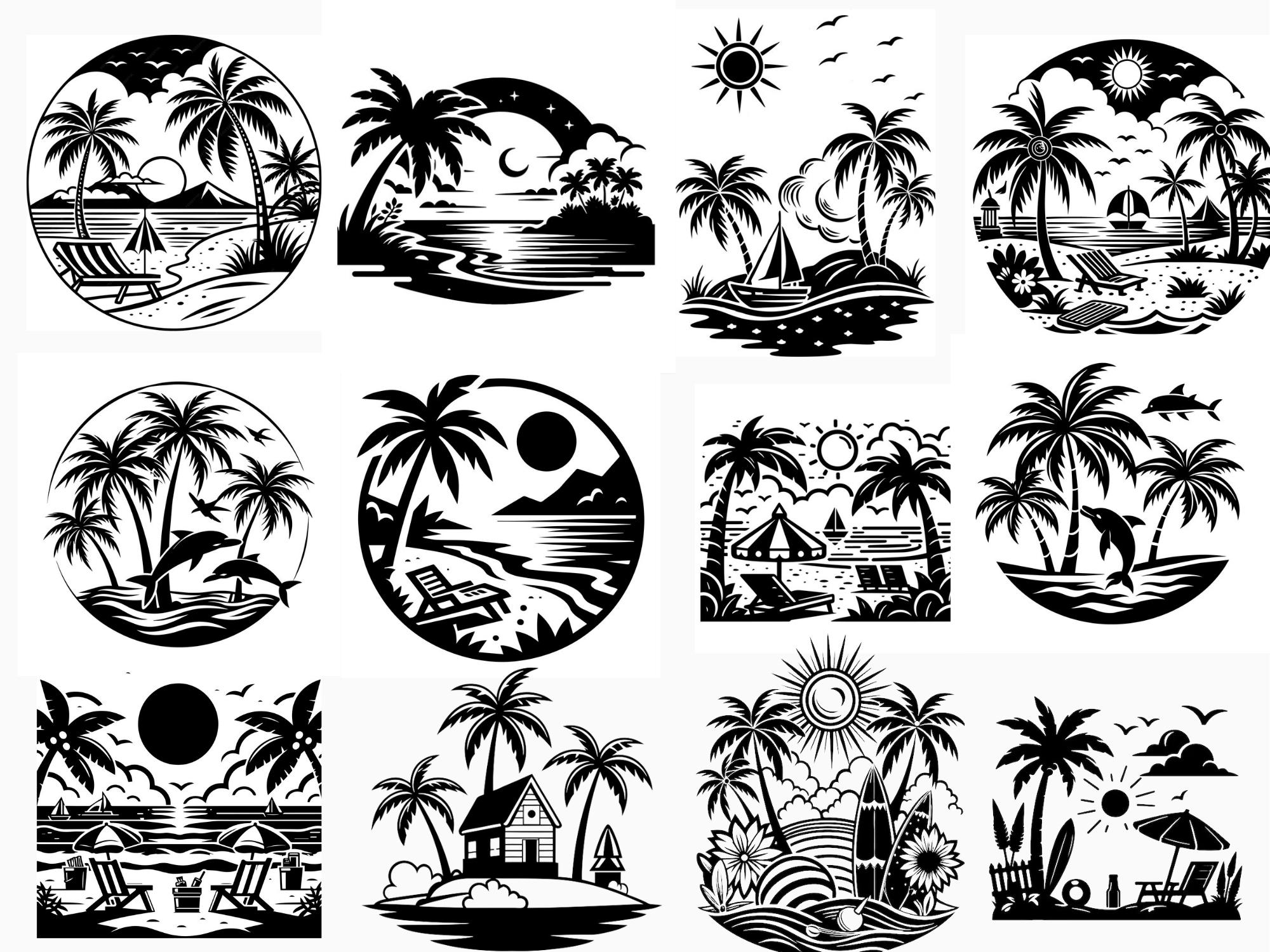 Tropical Beach Scenes SVG Bundles, Island Svg Bundles, Palm Tree Svg ...