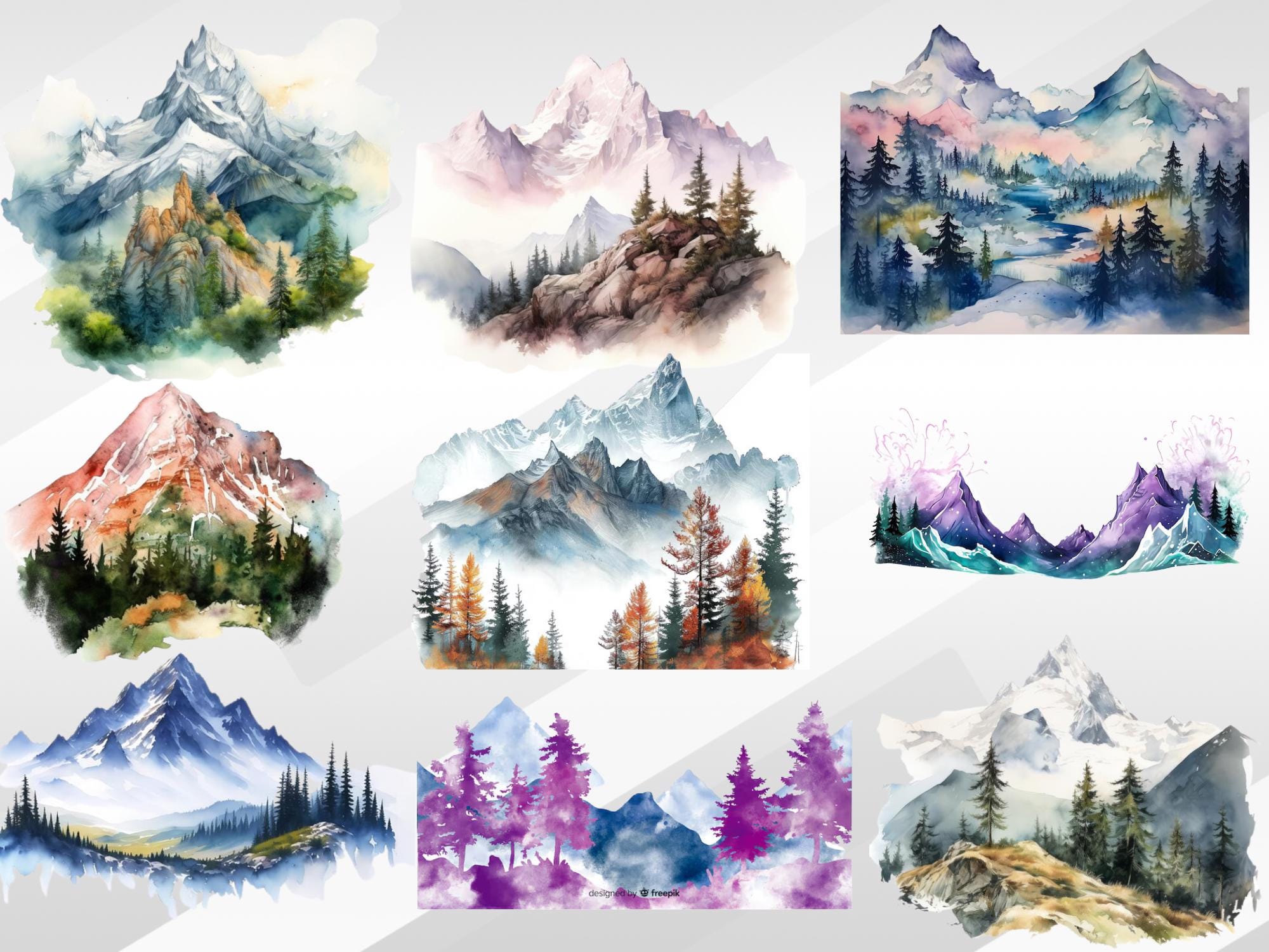 Water Color Mountain Svg Bundles, Mountain Svg Bundles, Mountain ...