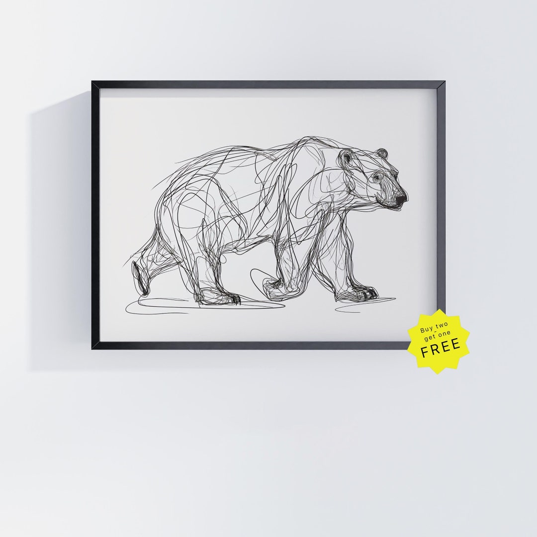 Minimalist Bear Line Art, Printable Abstract Animal Drawing, Polar Bear ...