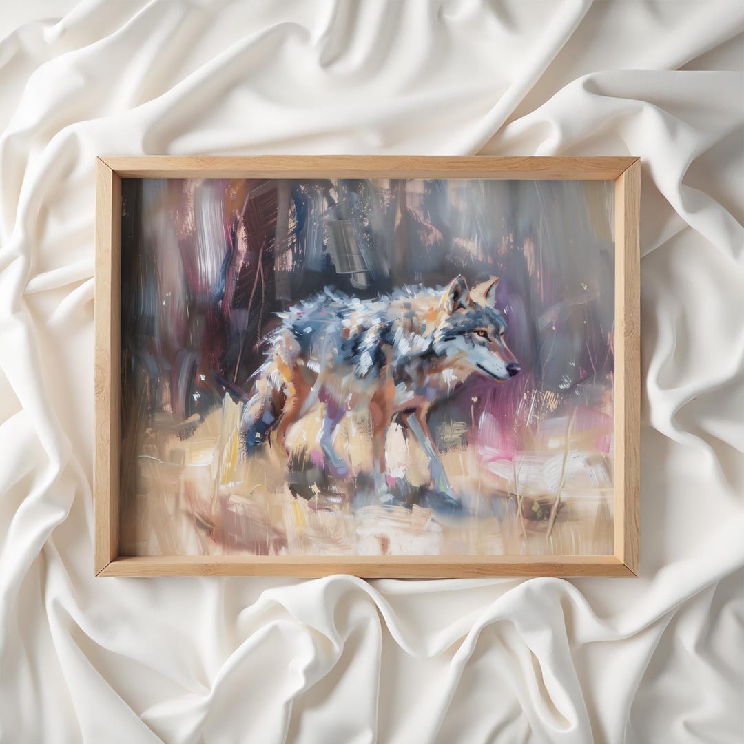 Abstract Wolf Painting, Rustic Wall Art, Nature Animal Print, Forest ...