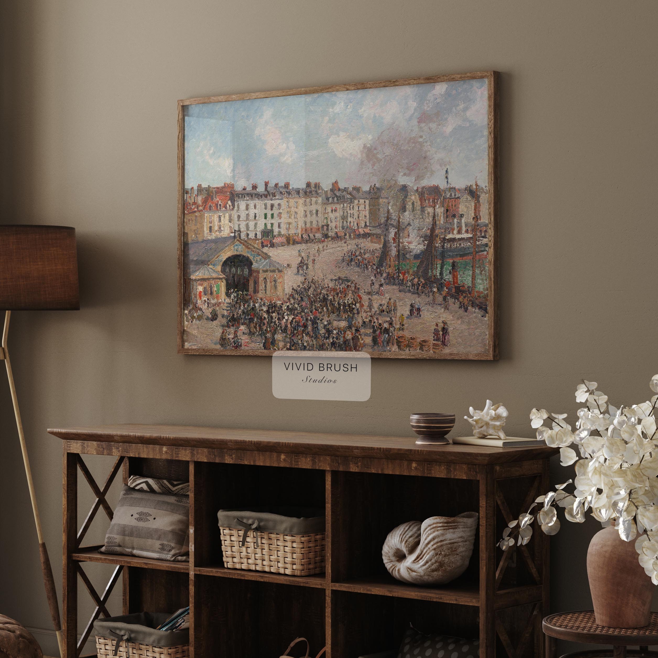 Vintage Impressionist Print Original Art European Market Day Cityscape ...