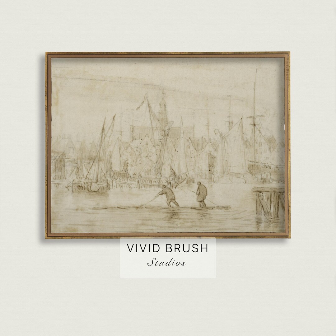 Vintage Harbor Sketch, Historical 17th Century Art, Classic Maritime ...
