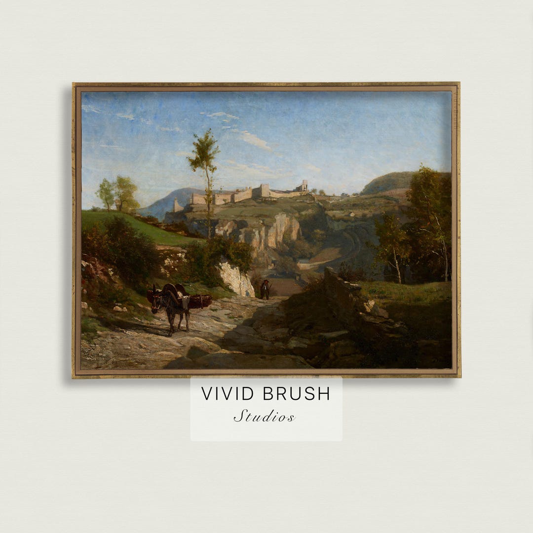 Vintage Countryside Painting, Rustic Wall Art Print, Old World ...