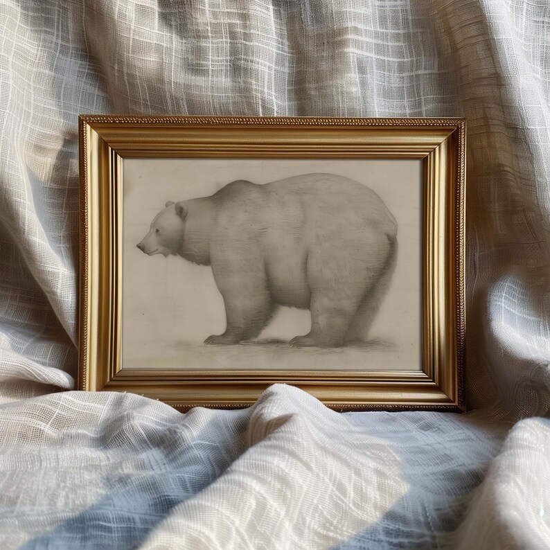 Rustic Bear Art, Animal Etching, Printable Nursery Decor, Cute Black ...