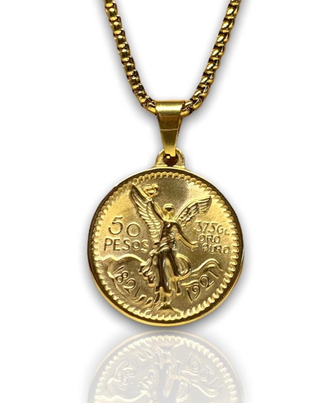 Pendant Gold Plated 50 Pesos Coin 1821 Coin + Gold Plated Chain ...