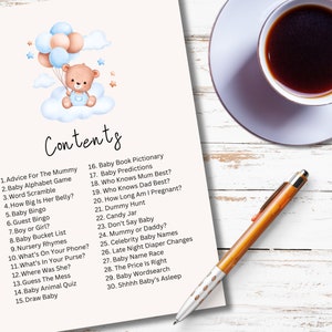 Baby Shower Game Bundle, Blue Teddy Bears, Baby Boy, Gender, 30 Games, Hot Air Balloons, Instant ...