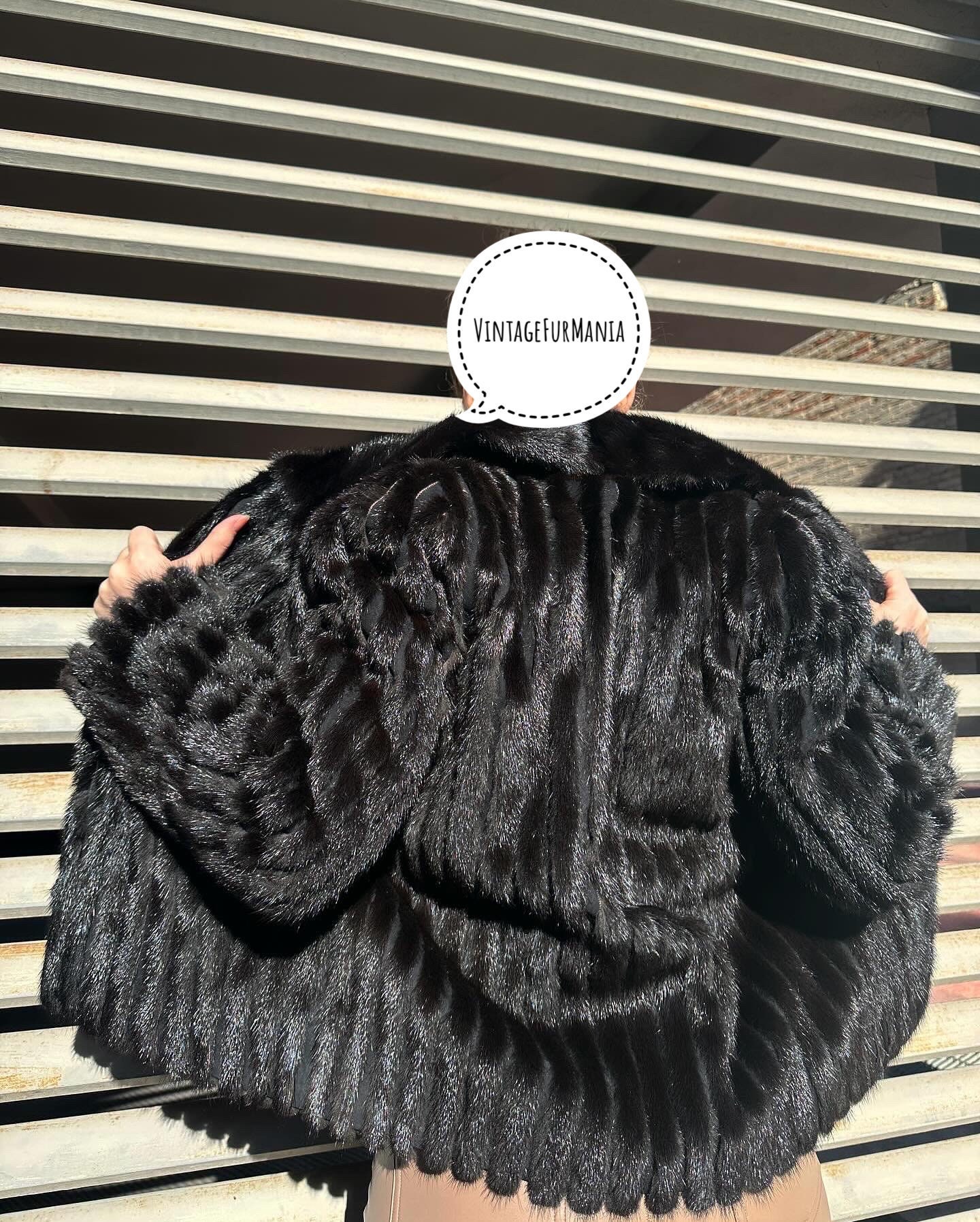 Black Saga Mink Fur Jacket, Small Size Mink Jacket, Black Mink Jacket ...