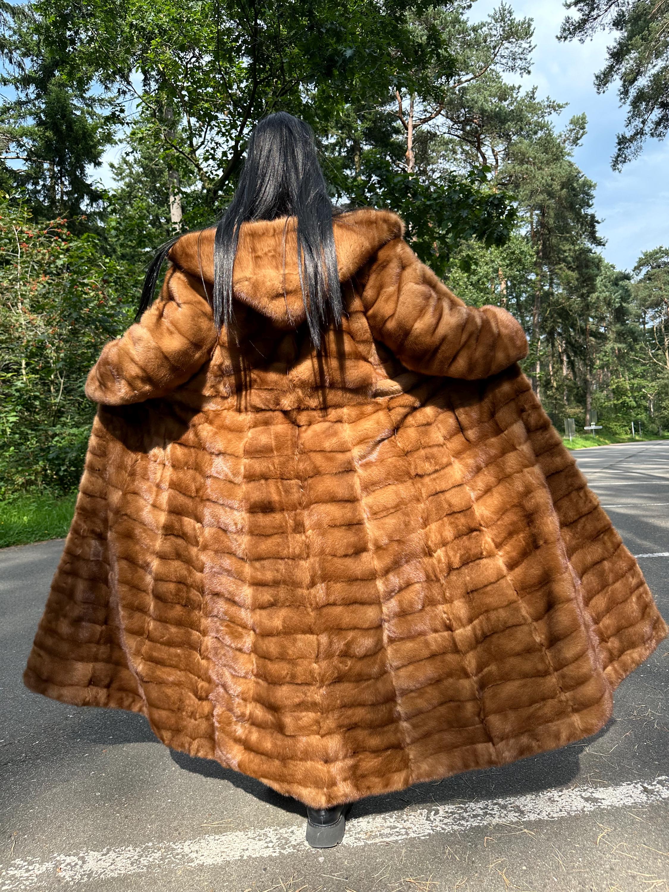Elegant Full-length Golden Mink Fur Coat With Hood Premium Quality ...