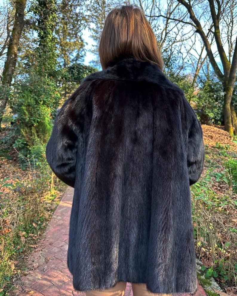 Dark Mink Fur Coat Women in L/XL Size, Real Mink Coat, Fur Coat, Mink ...