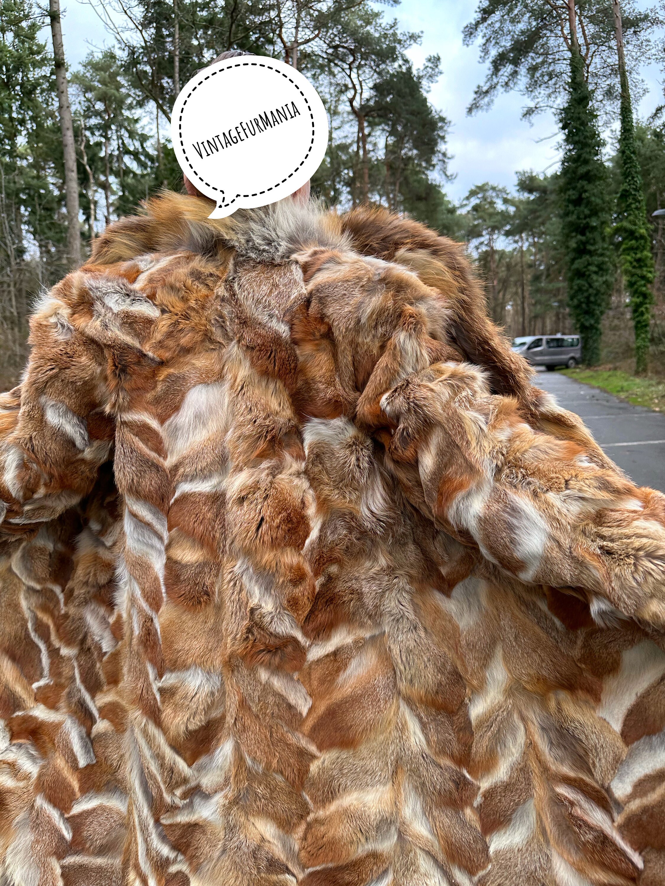 Red Fox Fur Coat in Full Length Made of Pieces in Large Size, Real Fox ...