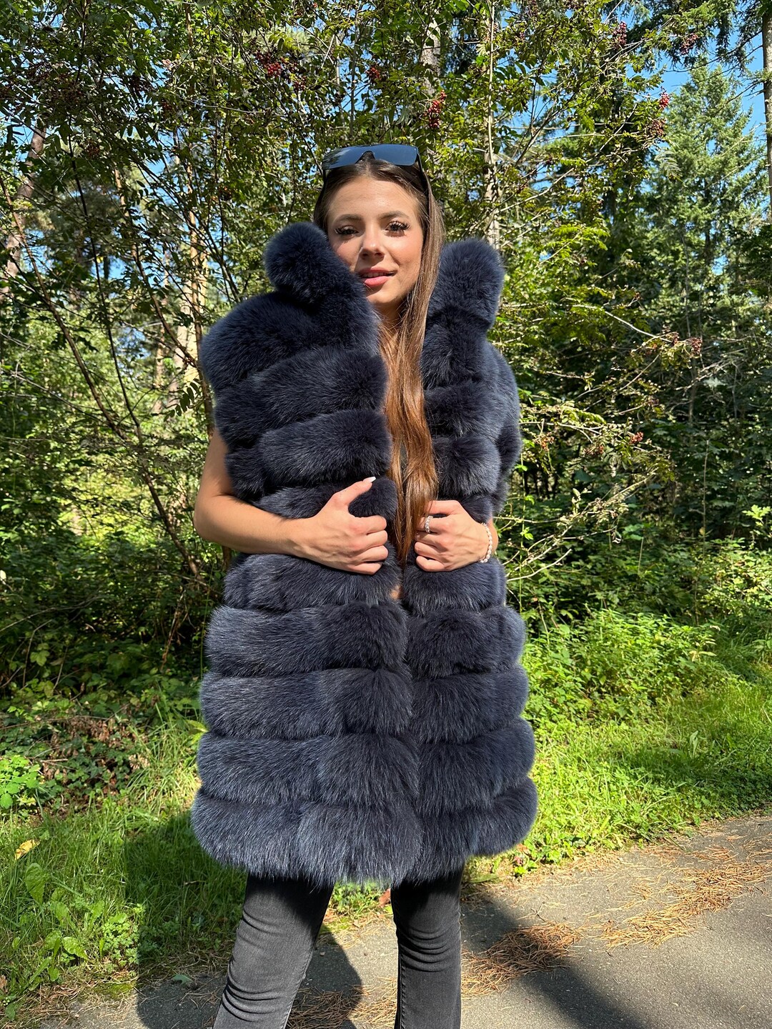 Brand New Dyed Blue Fox Fur Vest, M/L Size, Premium Quality Fur ...