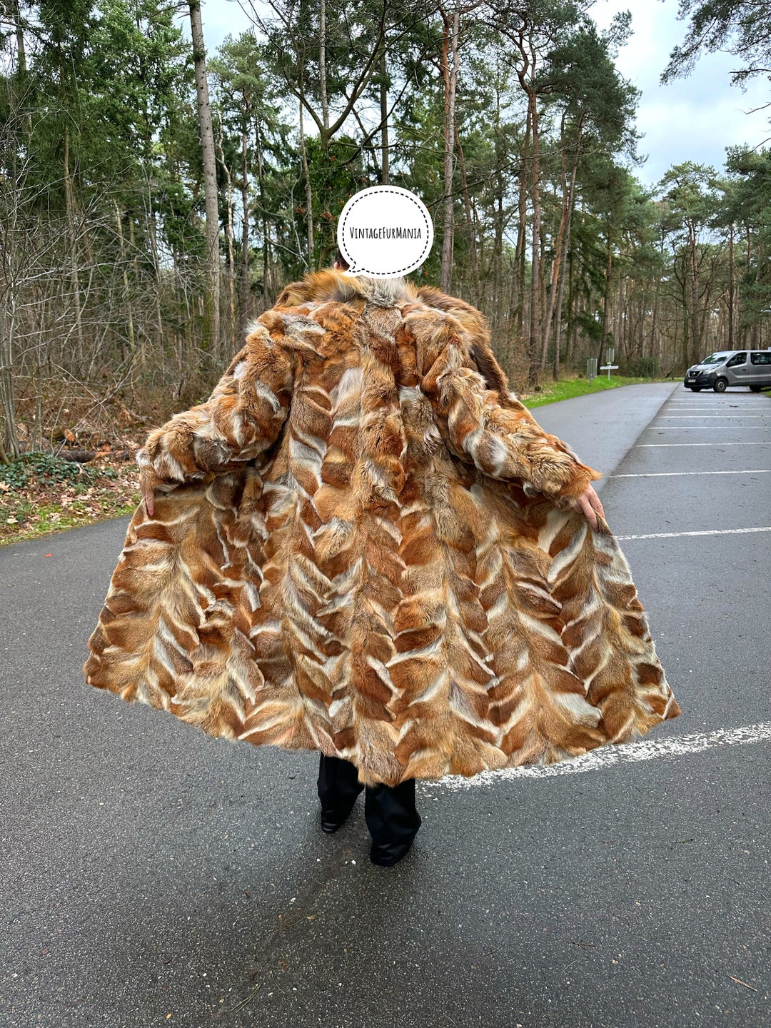 Red Fox Fur Coat in Full Length Made of Pieces in Large Size, Real Fox ...