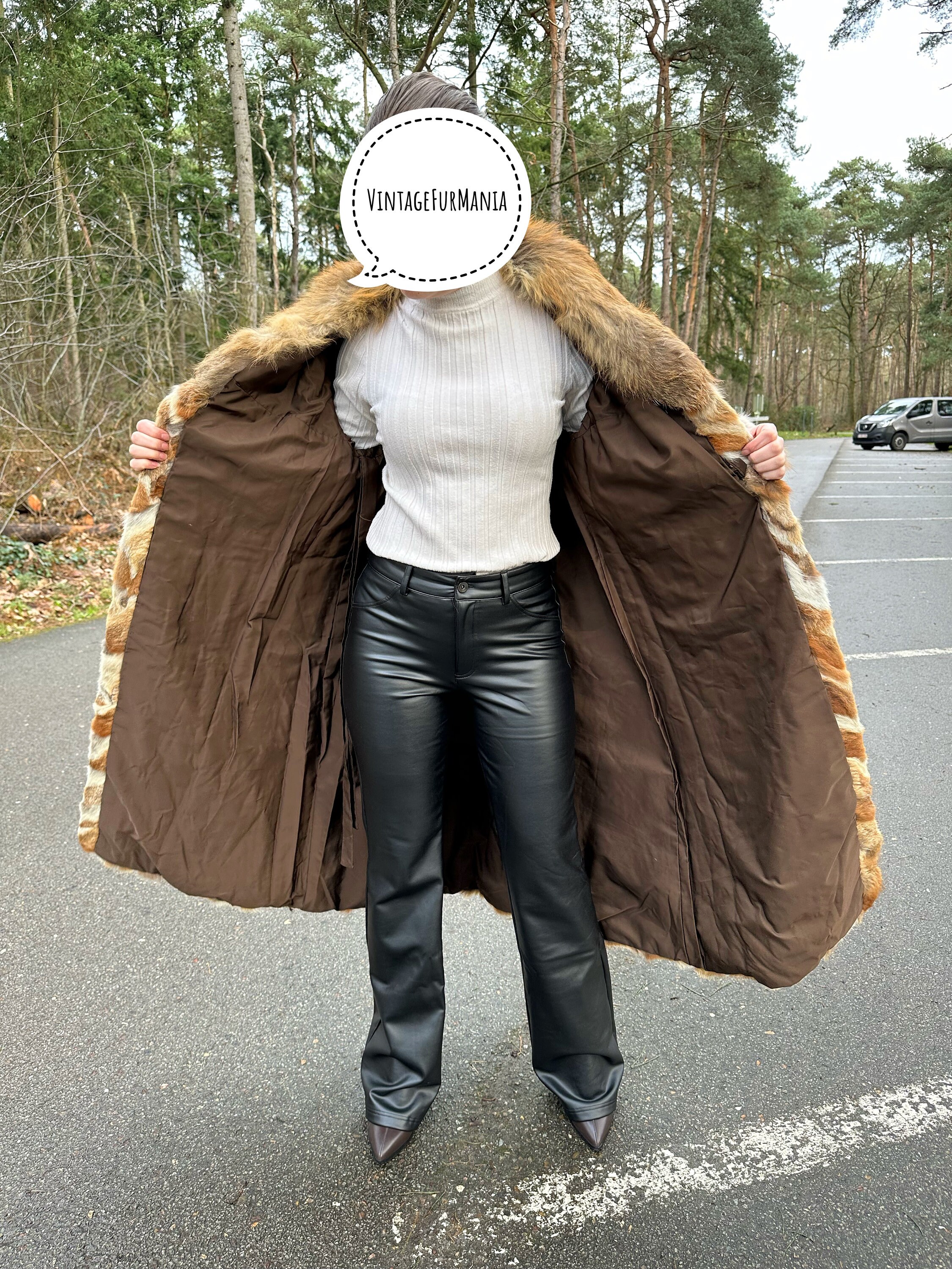 Red Fox Fur Coat in Full Length Made of Pieces in Large Size, Real Fox ...