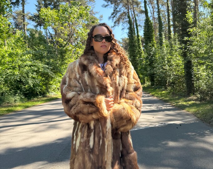 Marten Fur Coat, XXL Size, Long Fur Coat, Real Fur Coat, Vintage Fur ...