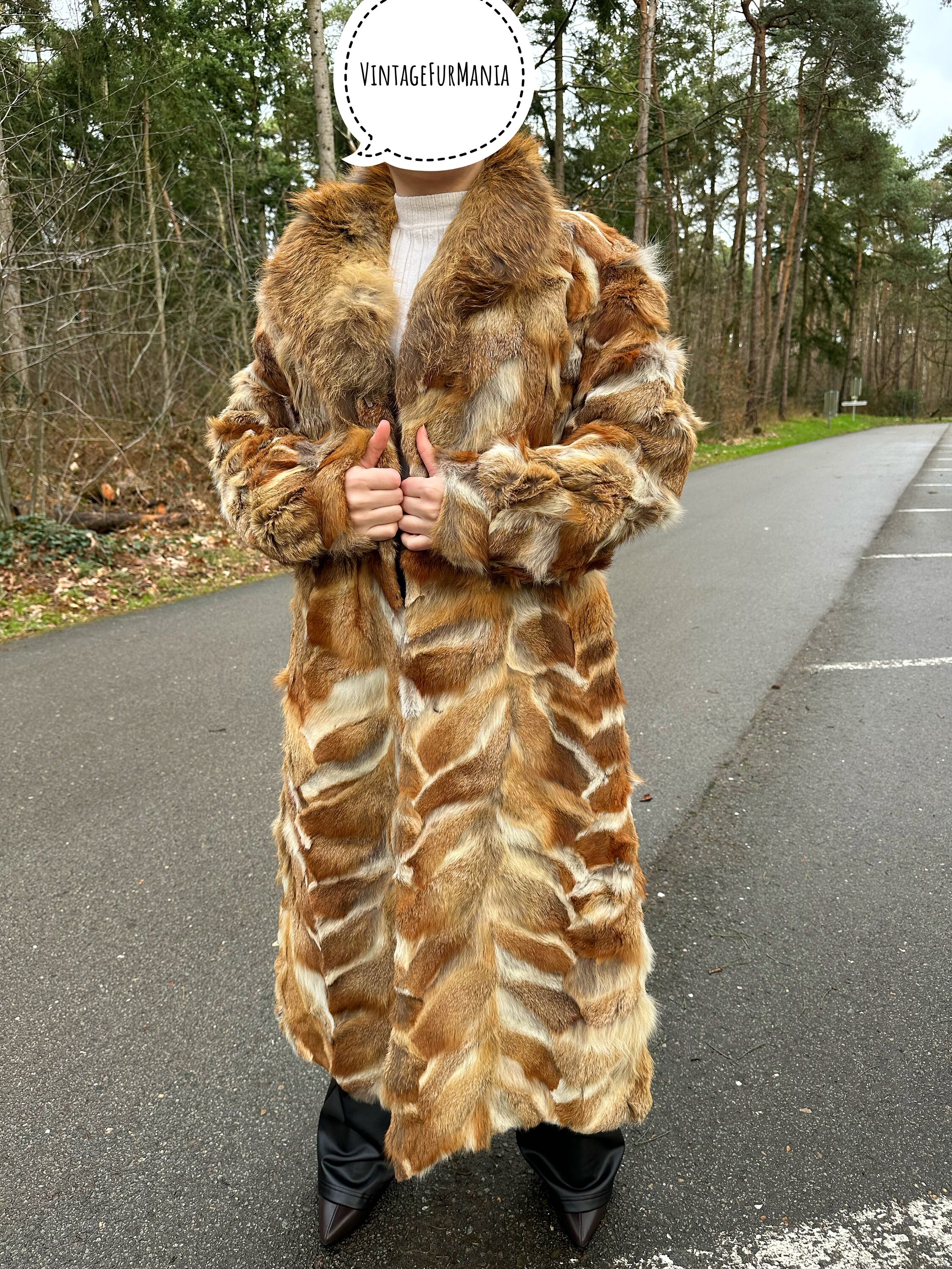 Red Fox Fur Coat in Full Length Made of Pieces in Large Size, Real Fox ...