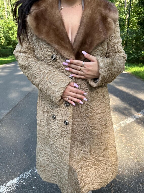 Astrakhan Fur Coat With Mink Fur Collar Small Size Excellent Condition Vintage Luxury Coat for Timeless Elegance Real Mink Fur Beige Etsy UK