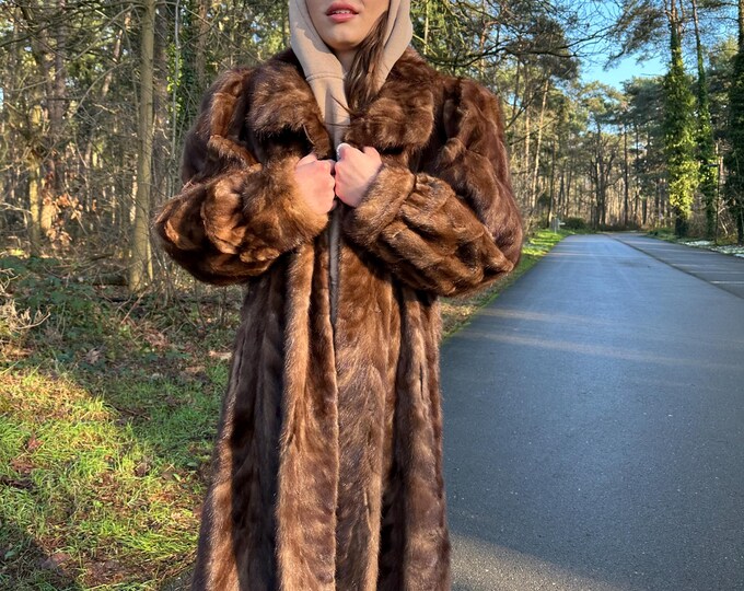 Long Mink Fur Coat, Golden Brown Color, Full Mink Skins, Medium XL/XXL ...