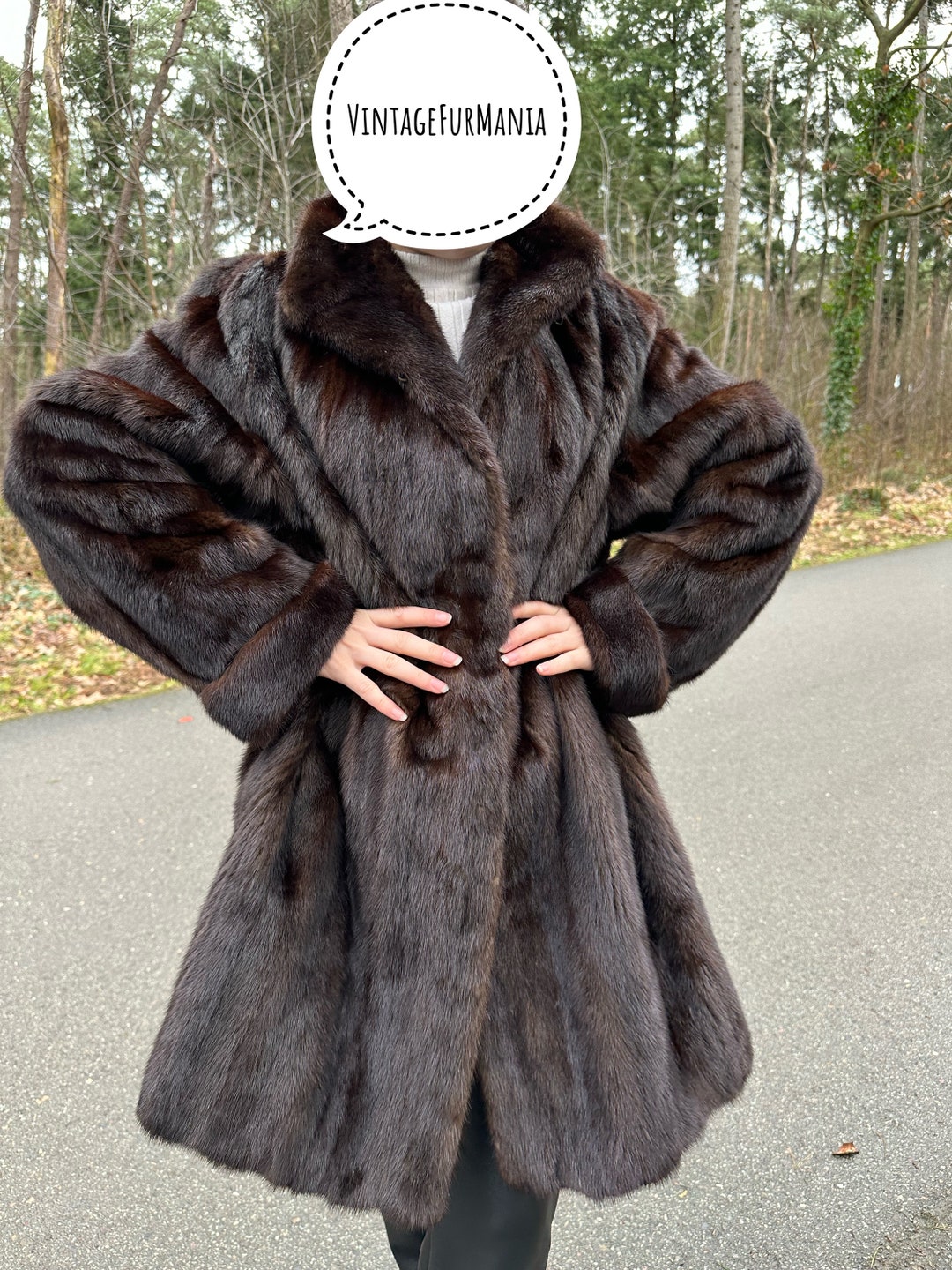 Dark Brown Mink Fur Jacket in XL Size 3/4 Length for Women, Vintage ...