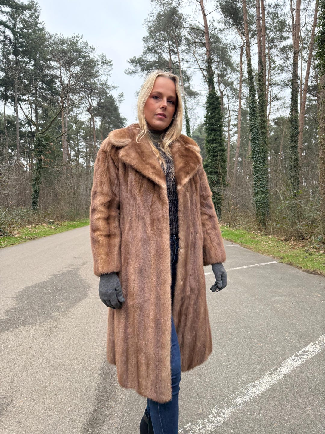 SAGA Mink Fur Coat in Pastel Brown, S/M Size, Long Mink Coat, Vintage ...