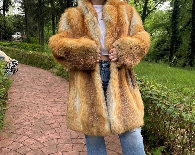 Red Fox Fur Coat, Fluffy and Soft Vintage Red Fox Coat, XL Rare Find ...