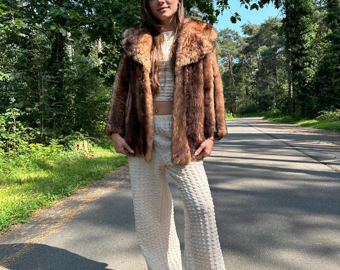 New Zealand Possum Fur Jacket With Real Leather, Rare Style, Small Size ...