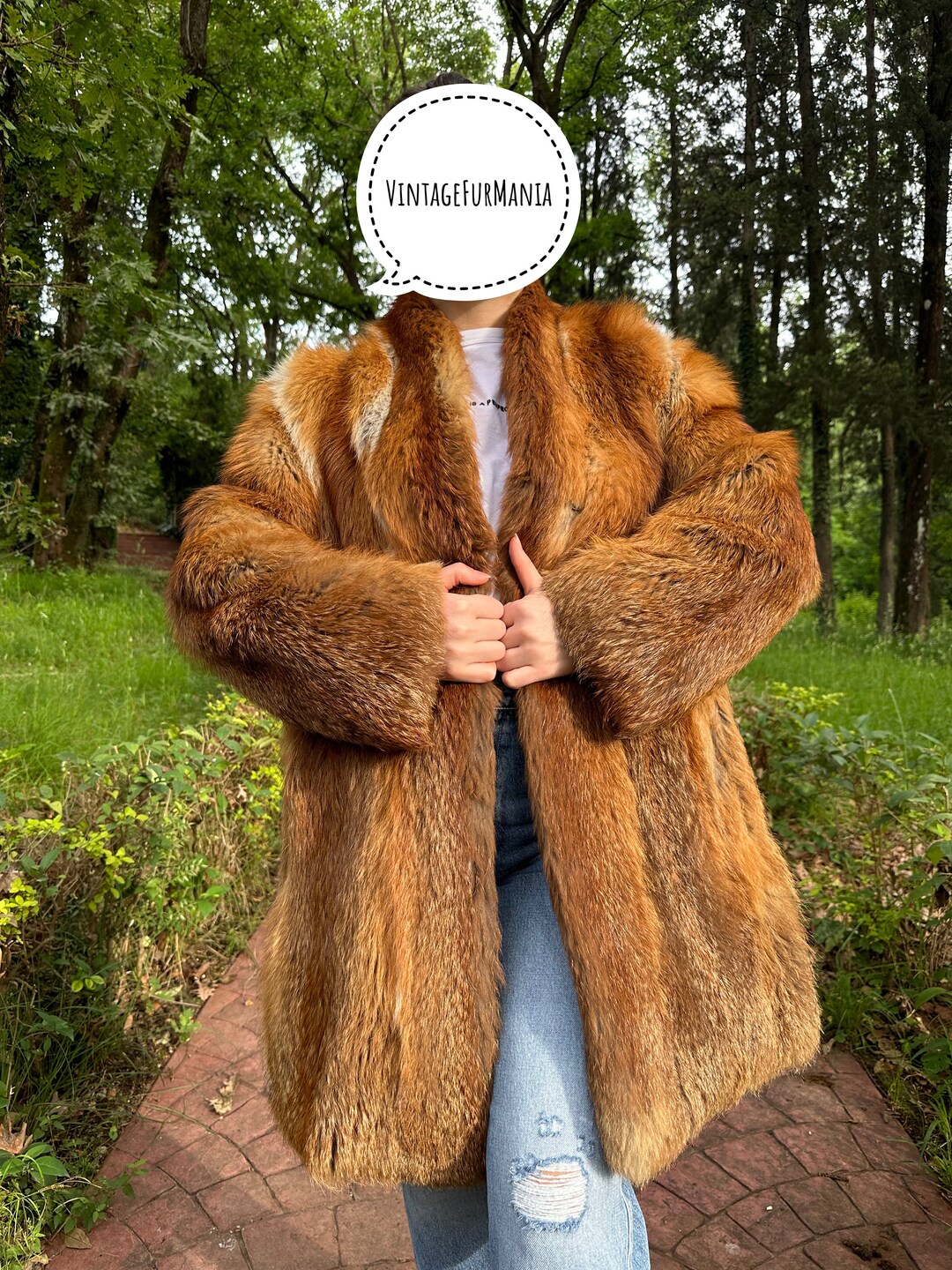 Voluminous Red Fox Fur Jacket, M Size Fox Fur Jacket, Soft Vintage Red ...