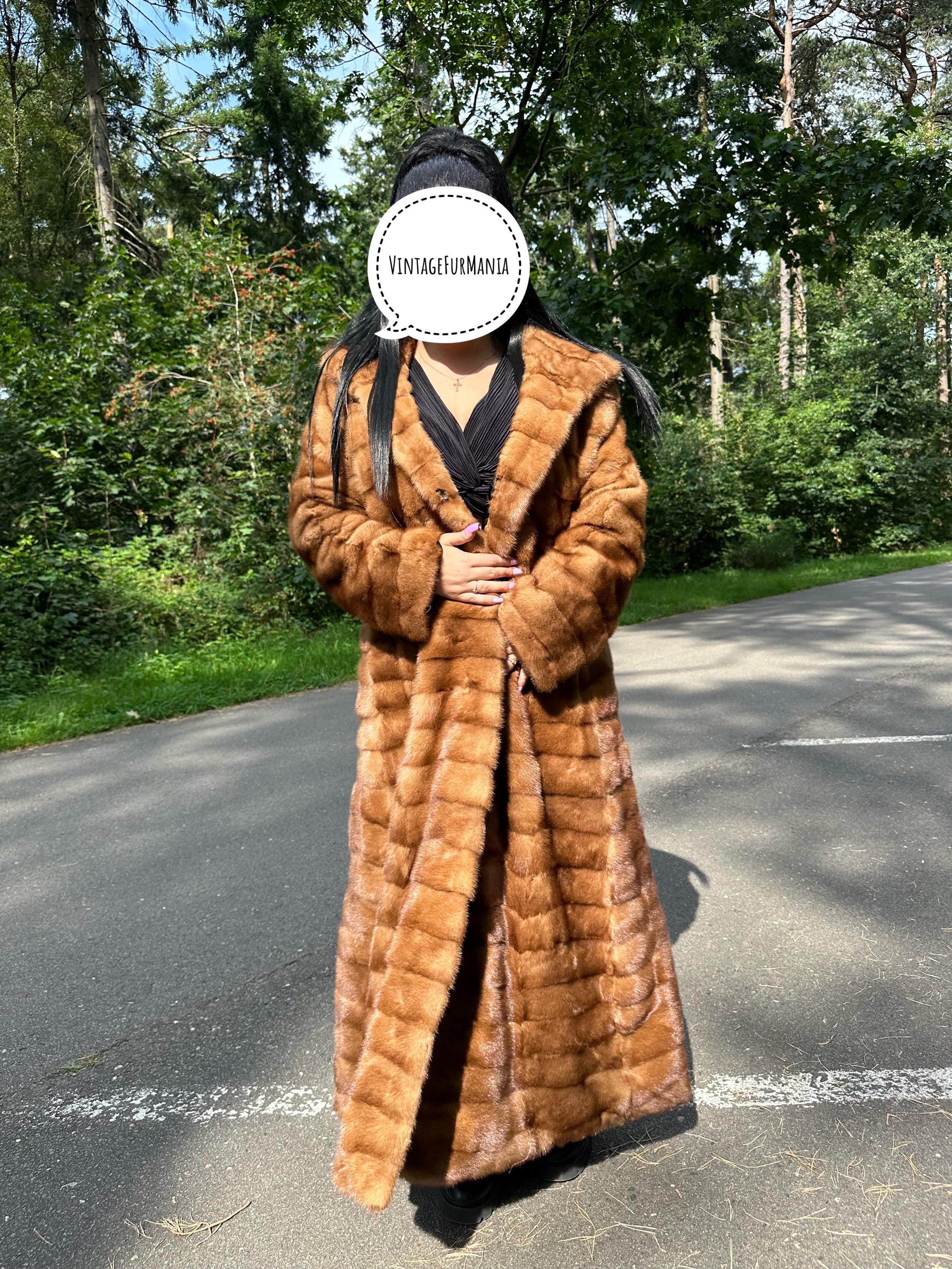 Elegant Full-length Golden Mink Fur Coat With Hood Premium Quality ...