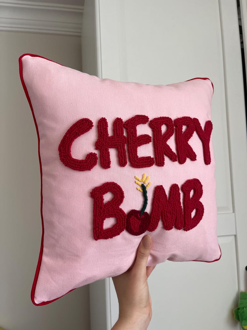 Handmade Cherry Bomb Punch Needle Pillow: Pop Art Decor - Etsy