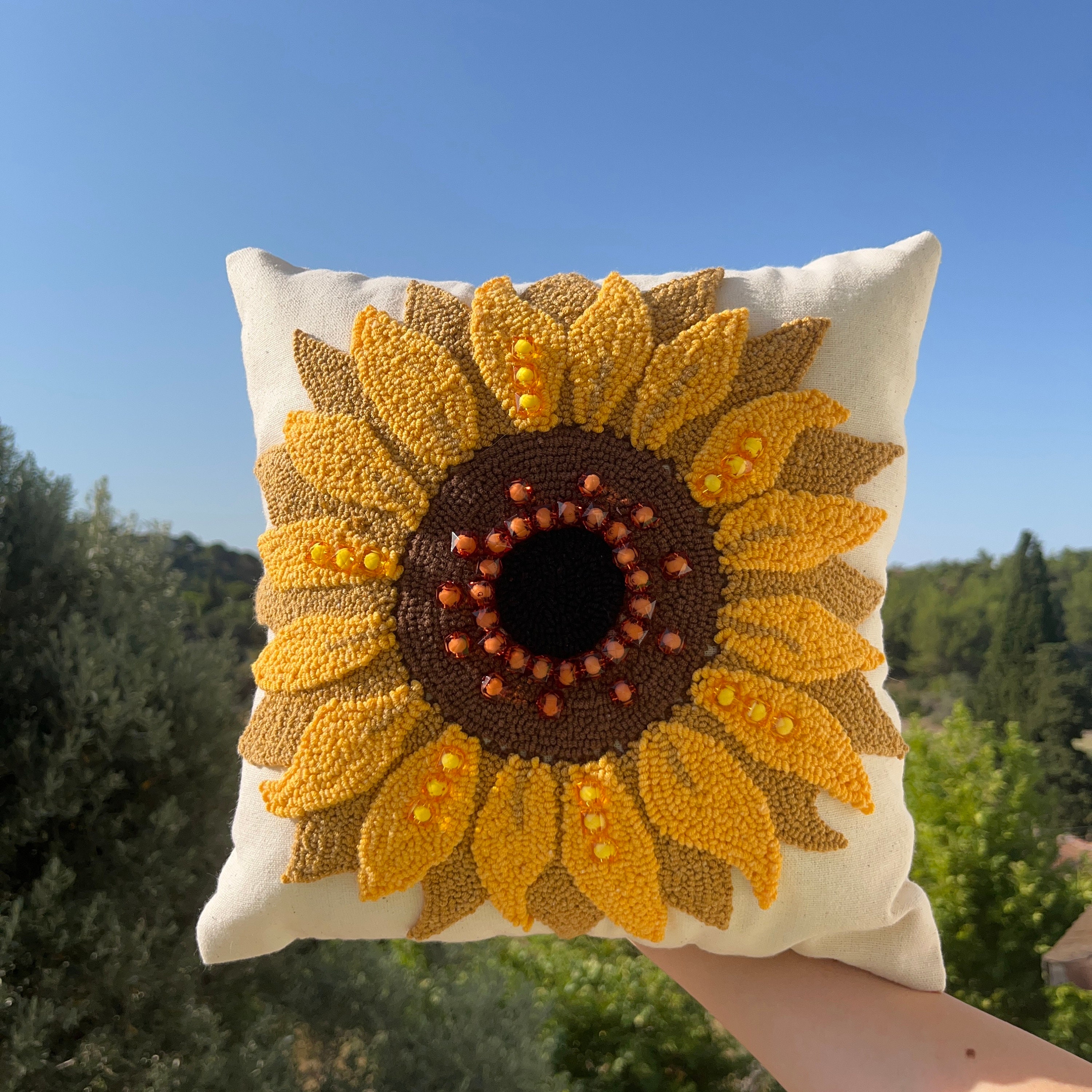 Sunflower Punch Pillow Cover Cushion, Sunflower Punch Needle Pillow - Etsy