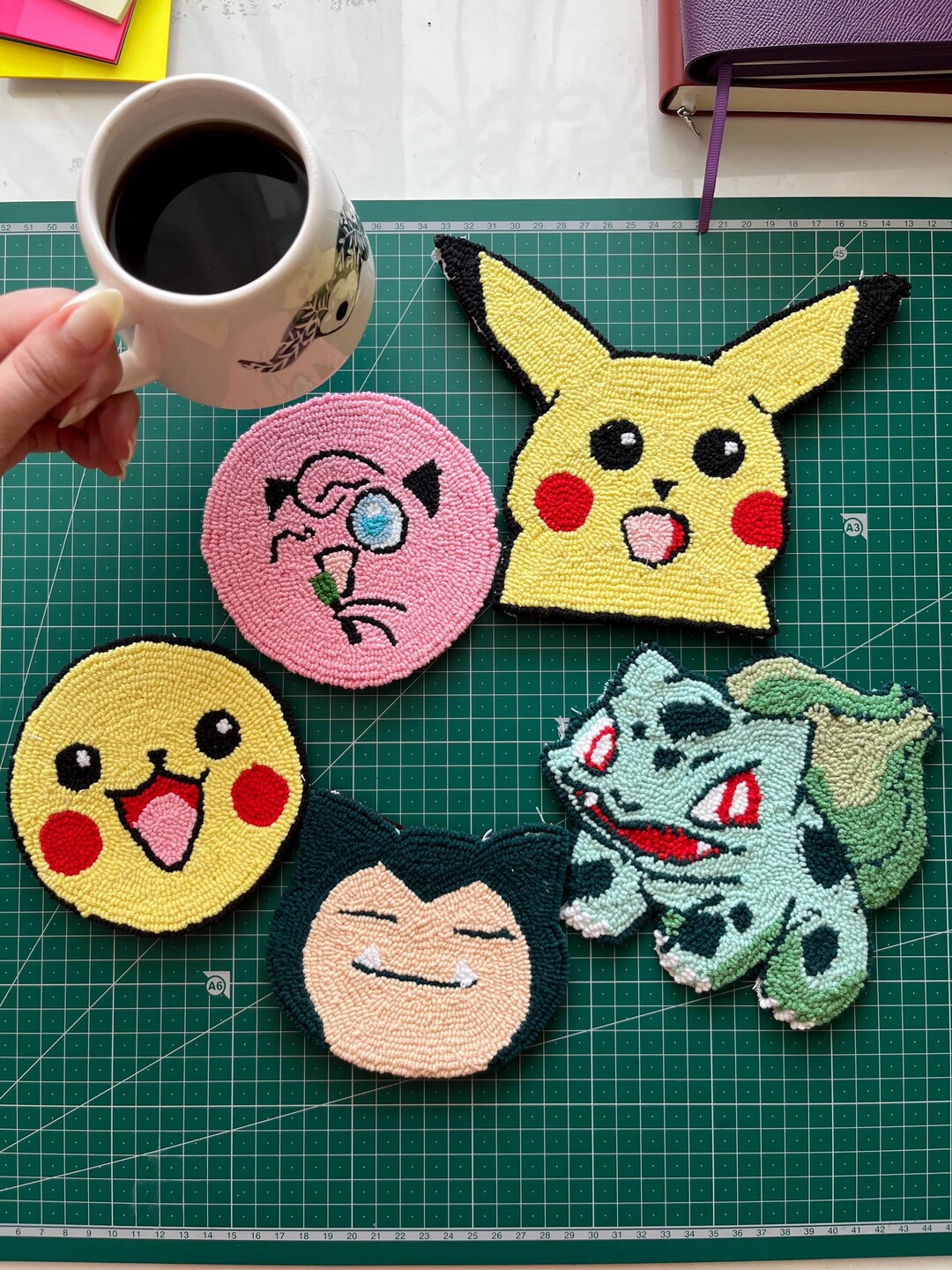 Handmade Punch Needle Pokemon Mug Rug, Bulbasaur, Pikachu - Etsy