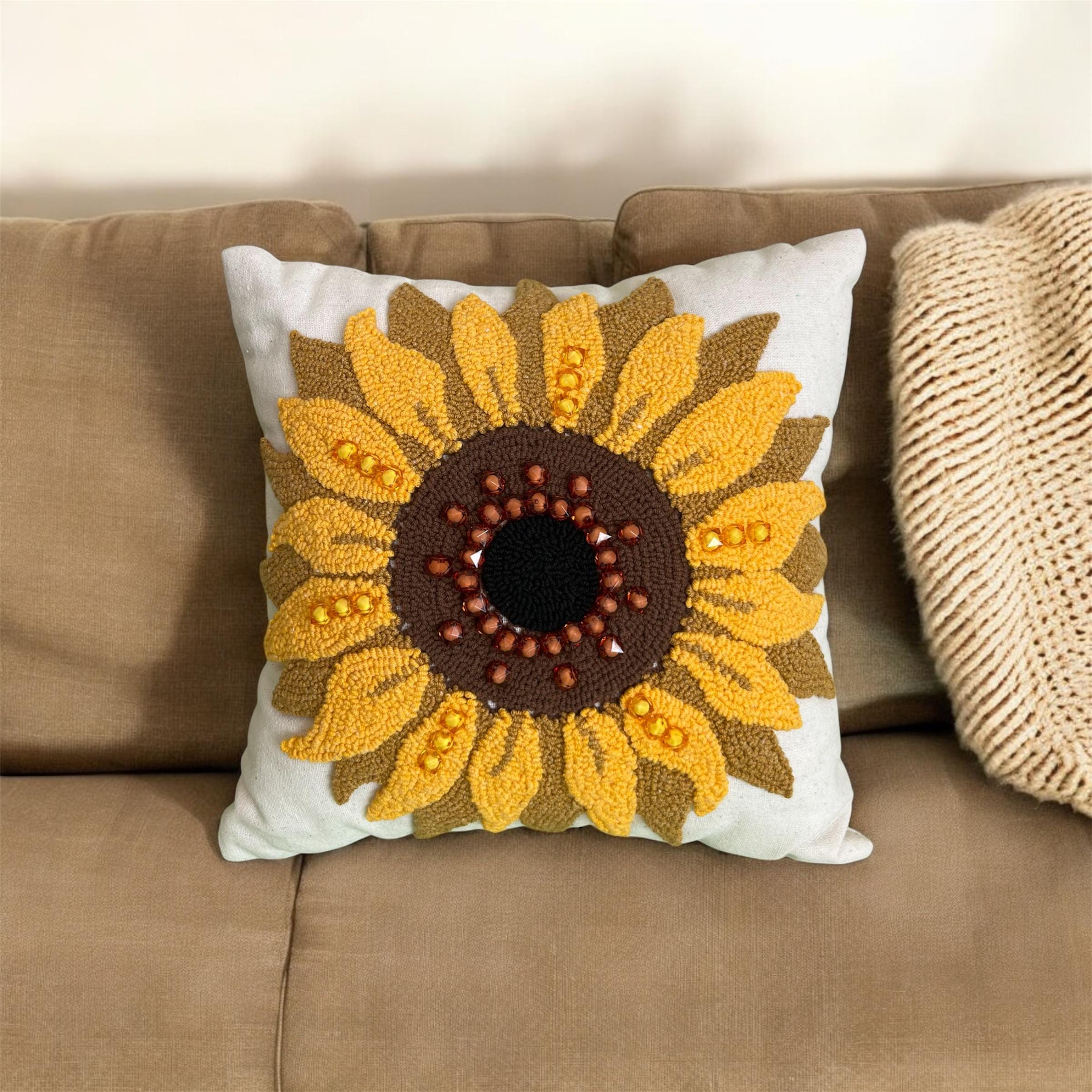 Sunflower Punch Pillow Cover Cushion, Sunflower Punch Needle Pillow - Etsy