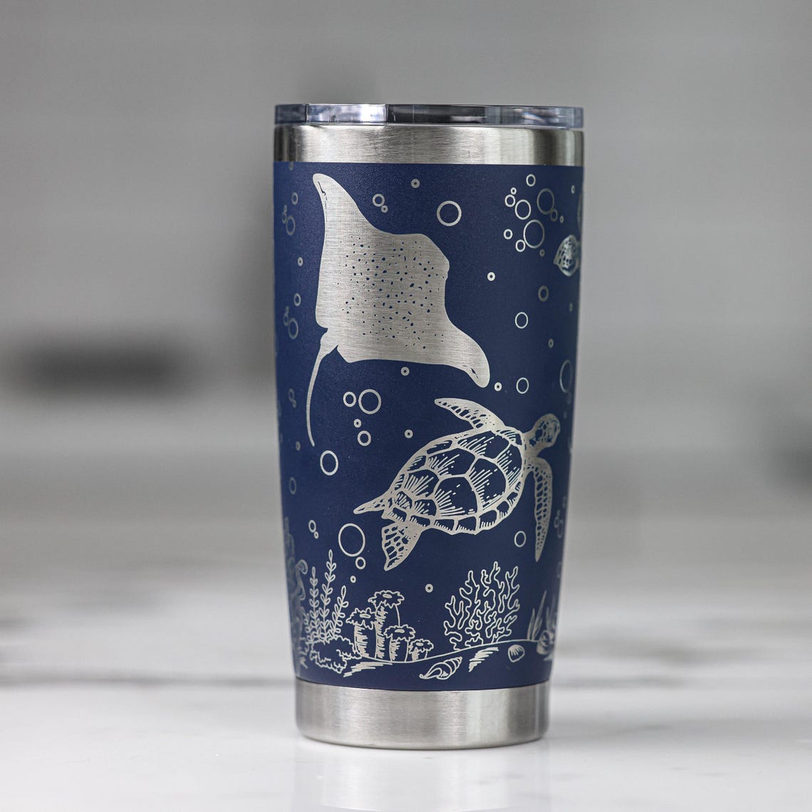Engraved Sea Turtle & Ray 20oz Tumbler: Ocean Scene YETI Style - Etsy