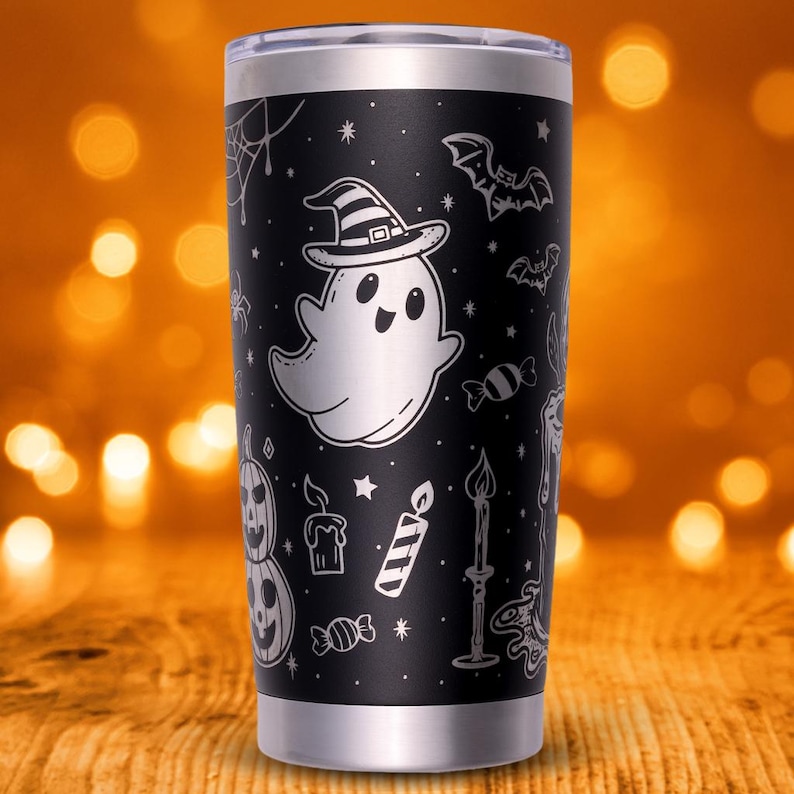 Engraved Halloween Ghost & Pumpkin 20oz YETI Tumbler - 20oz Classic ...