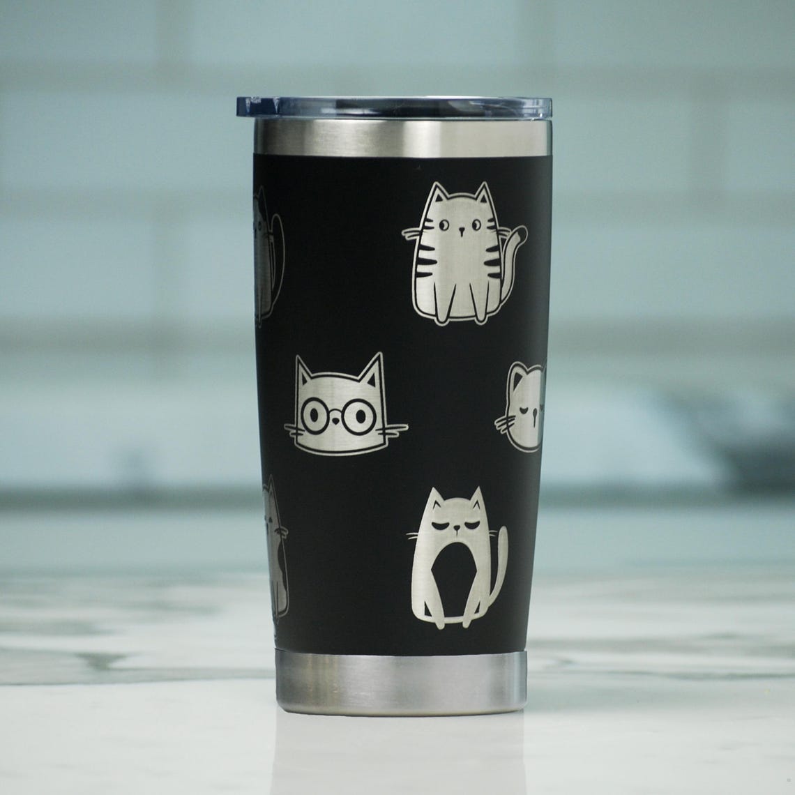 Cute Cats Engraved Full Wrap 20oz Tumbler, 20oz Custom Cats Engraved ...
