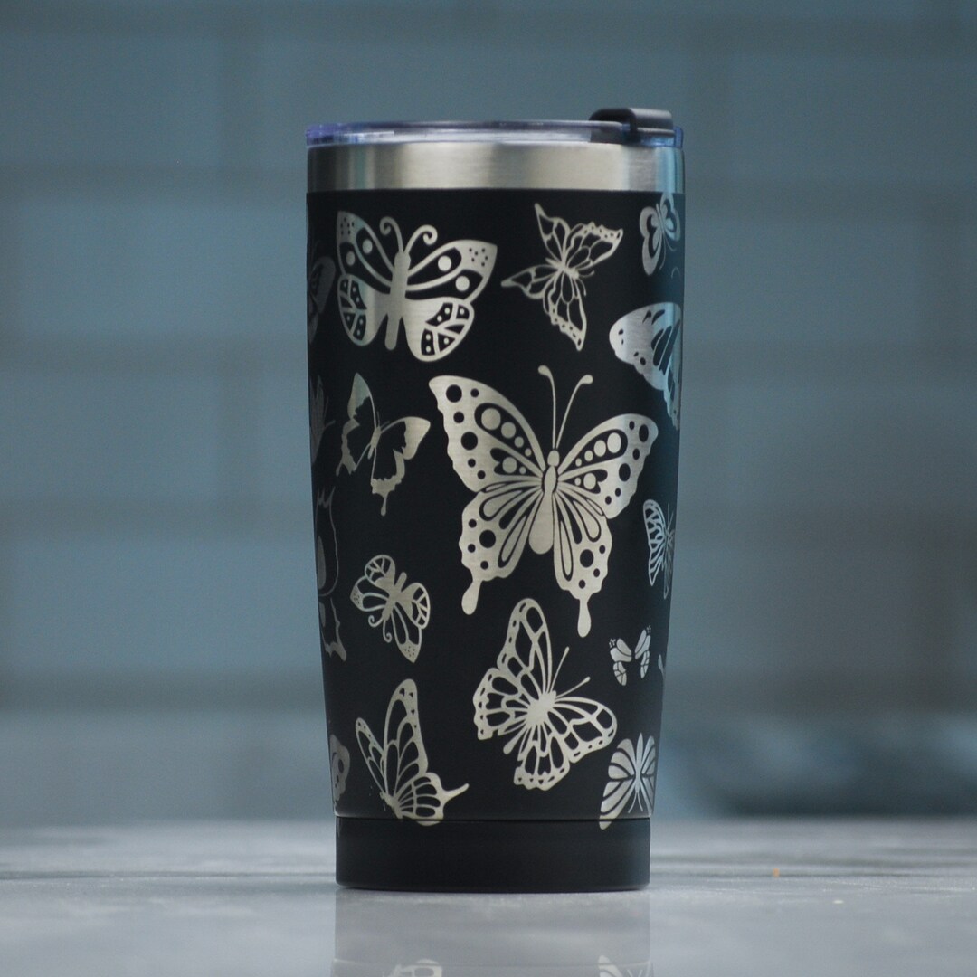 Butterfly Engraved Full Wrap 20oz Tumbler, 20oz Custom Engraved ...