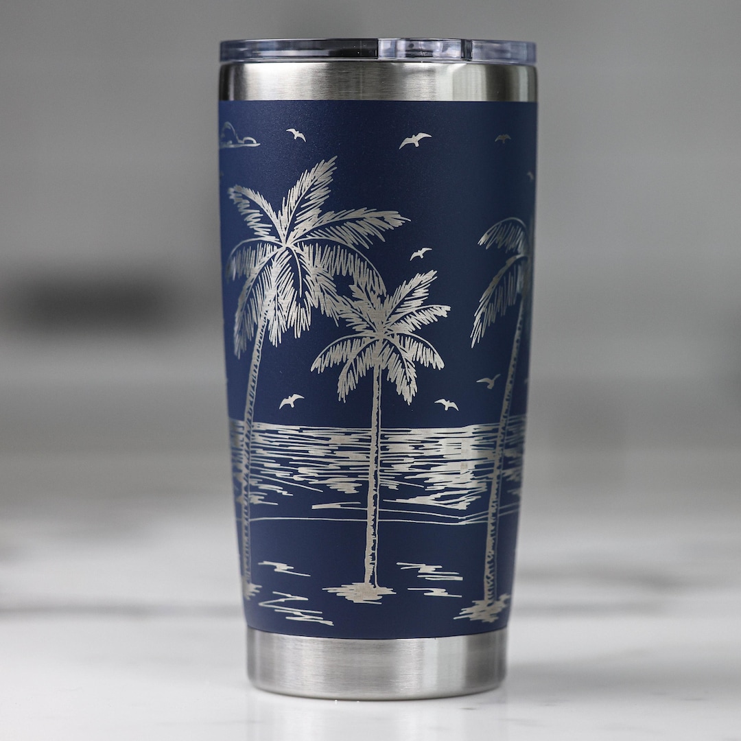 Beach Scene Palm Trees Full Wrap 20oz Tumbler, 20oz Custom Engraved ...