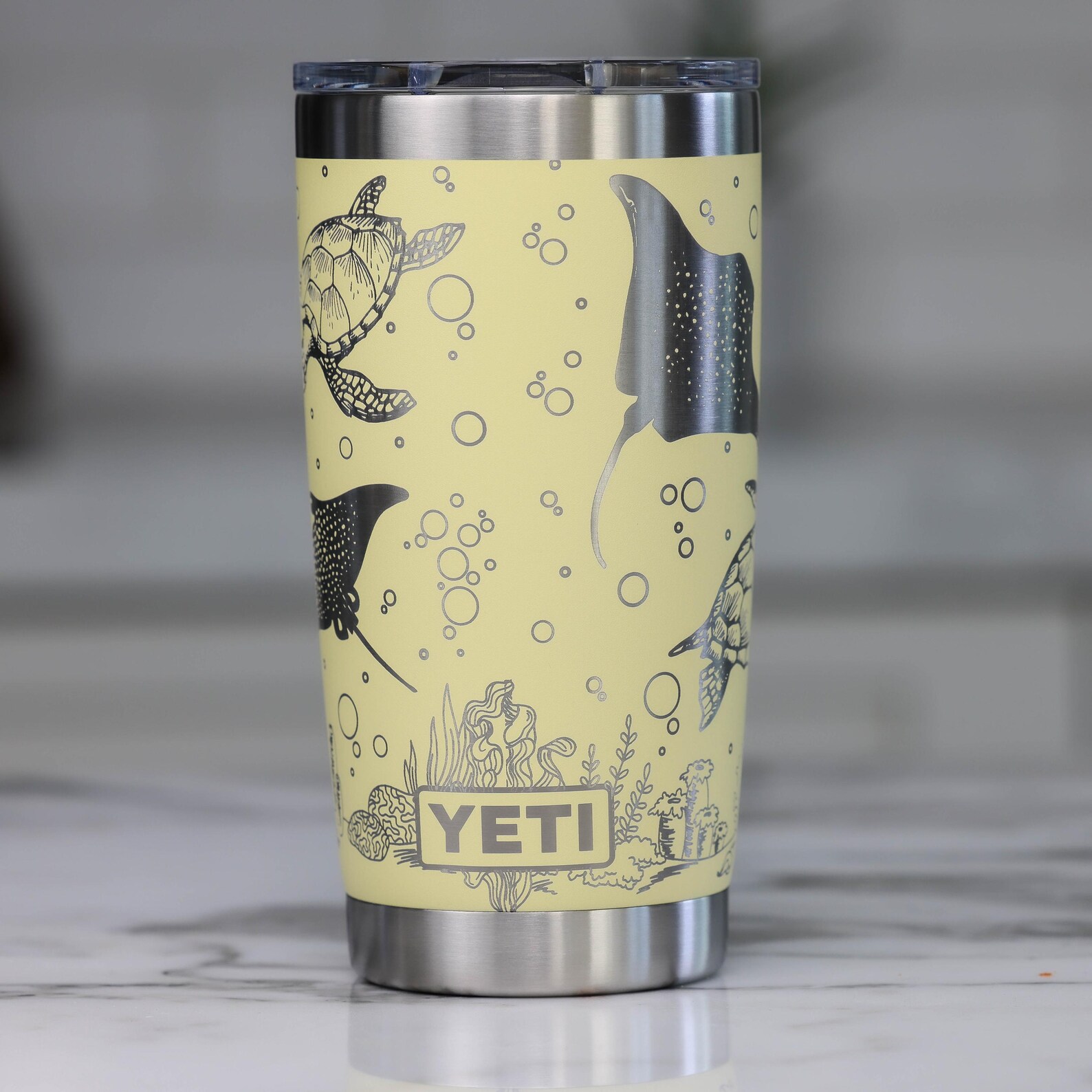 Engraved Sea Turtle & Ray 20oz Tumbler: Ocean Scene YETI Style - Etsy