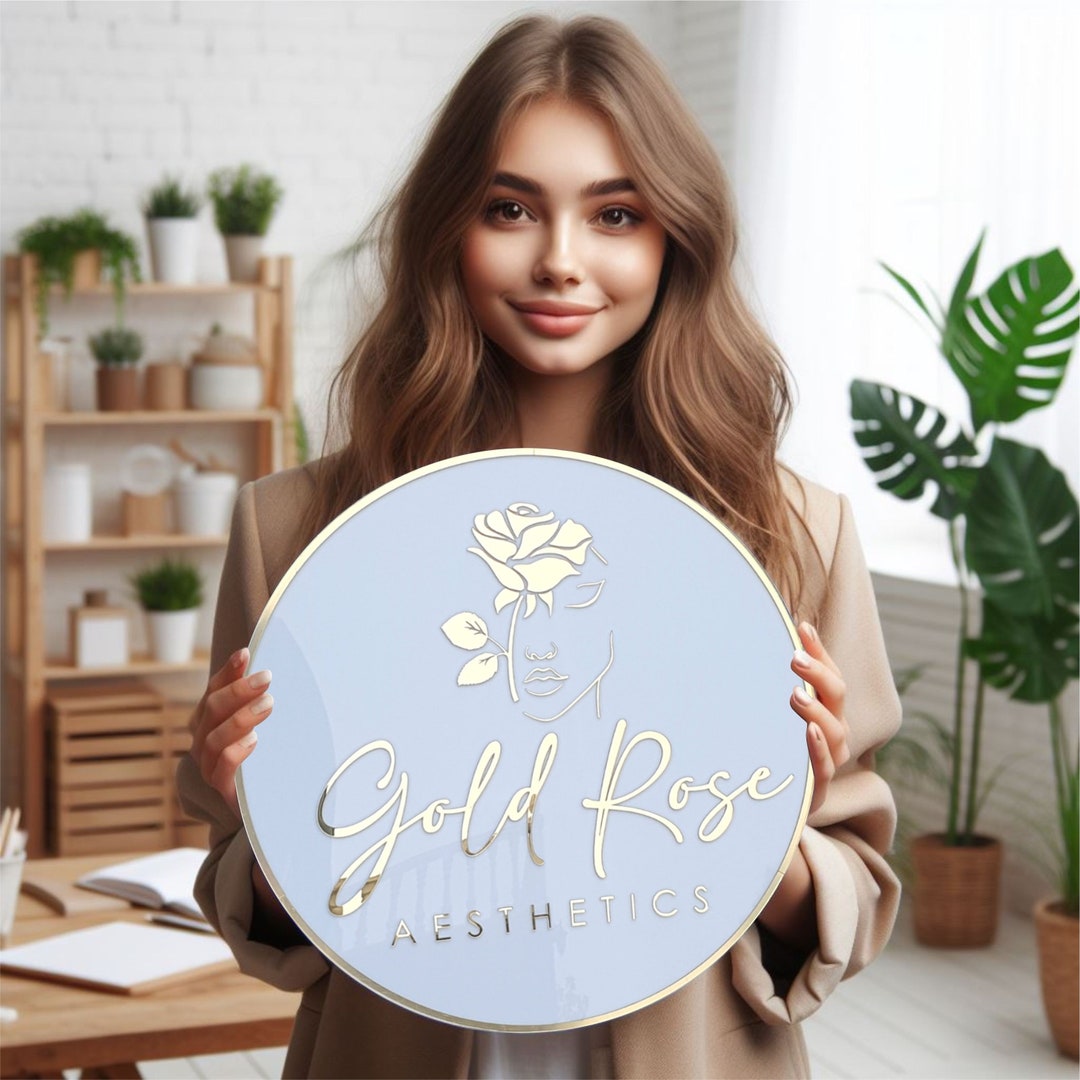 Gold Letter Logo Sign, Round Business Logo Sign, 3D Door Wall Sign ...