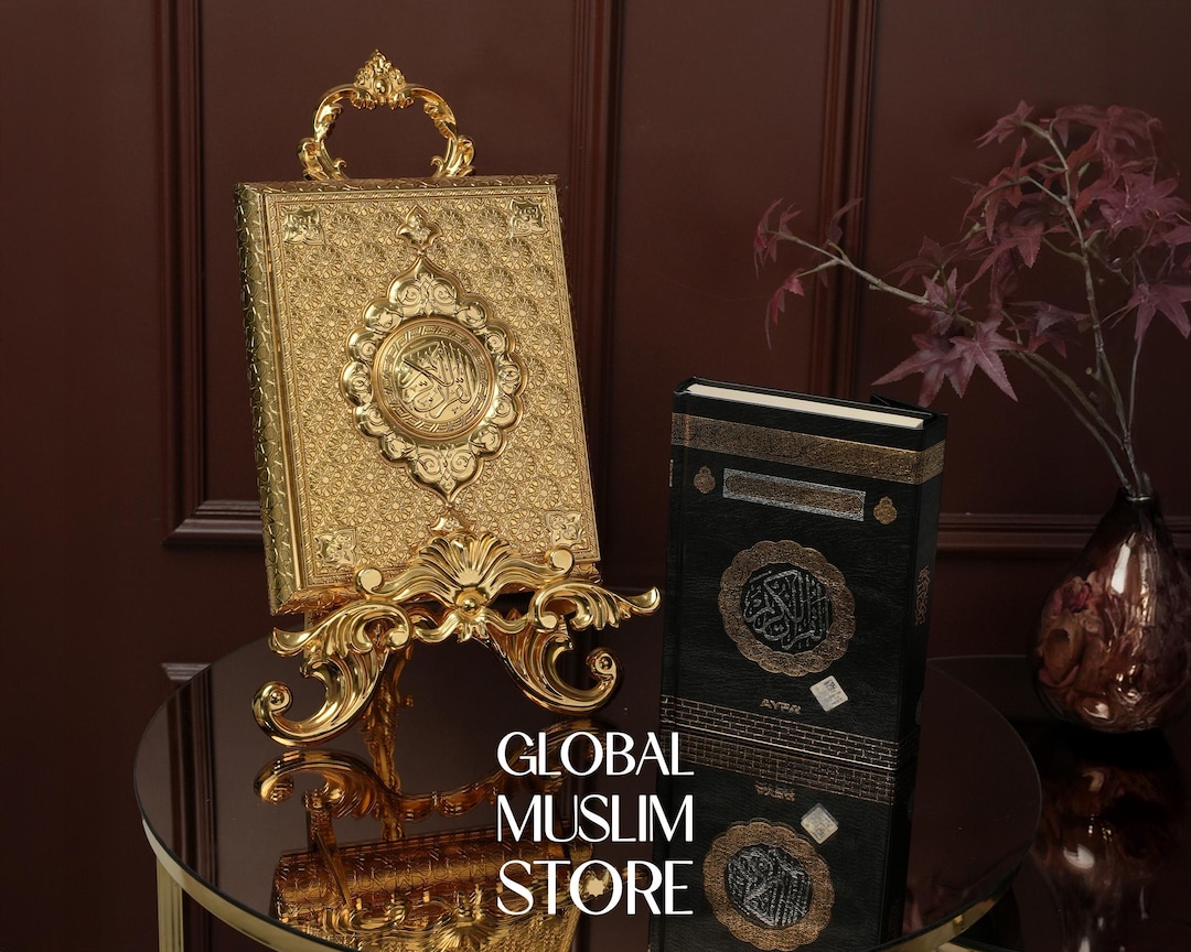 Gold Quran Box Set | Quran Stand | Quran Case | Luxury Quran Holder Set ...
