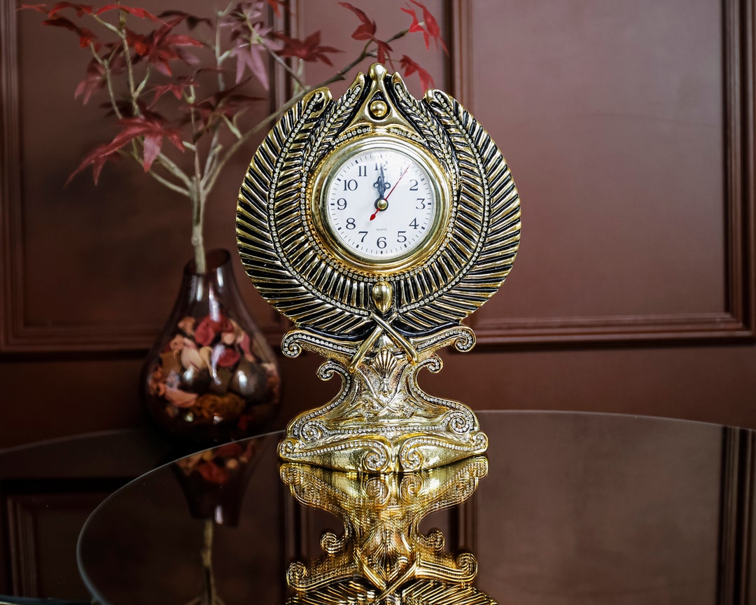 Luxury Gold Table Clock, Antique Decorative Desk Clock, Vintage Style ...