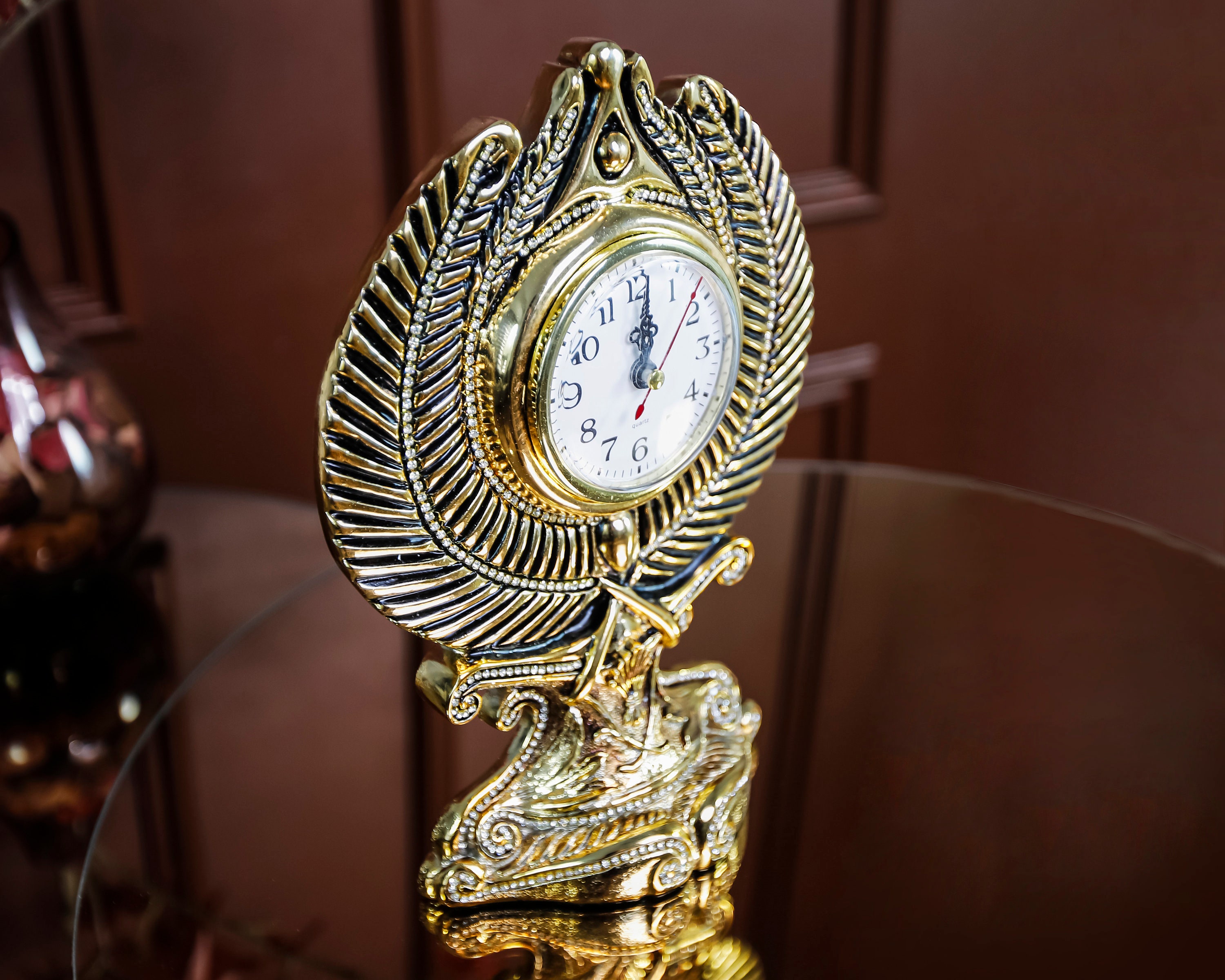 Luxury Gold Table Clock, Antique Decorative Desk Clock, Vintage Style ...
