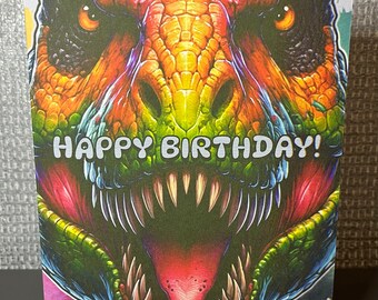 Printable Dinosaur Happy Birthday Card, Tyrannosaurus Rex Birthday Card ...