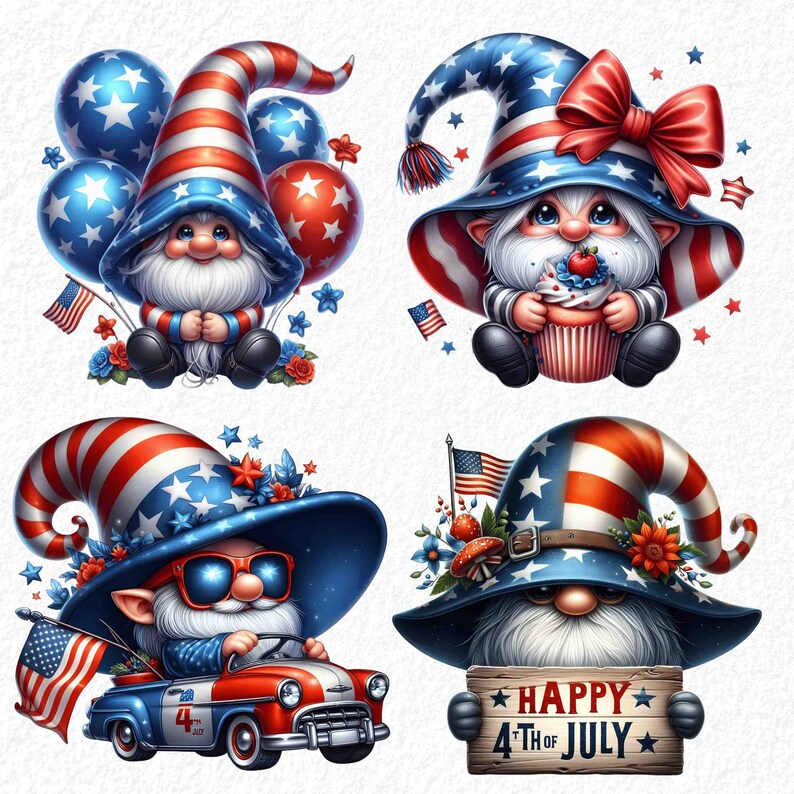 4th July Gnomes Clipart Bundle High Quality Clipart Gnomes Digital ...