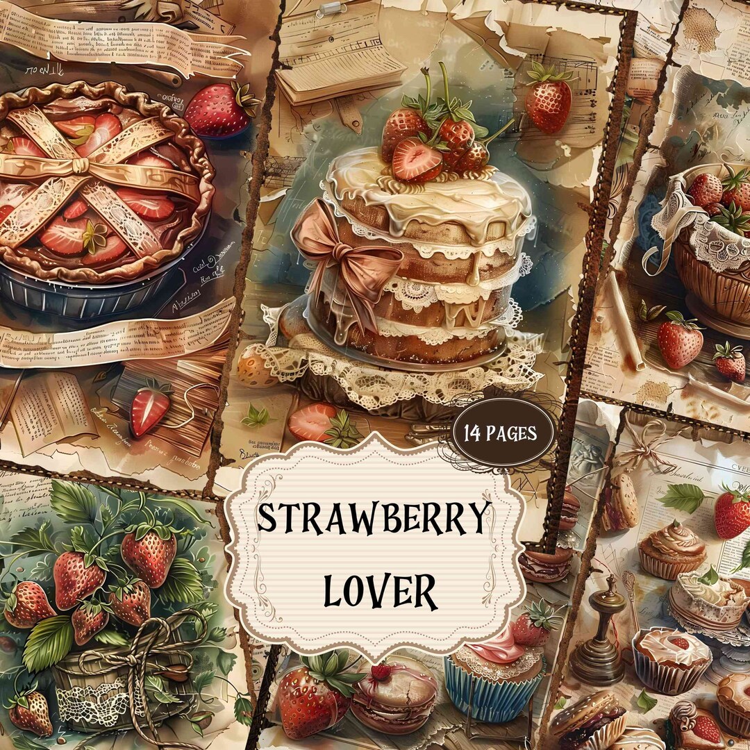 Vintage Strawberry Cookbook Pages: Shabby Chic Junk Journal (digital ...