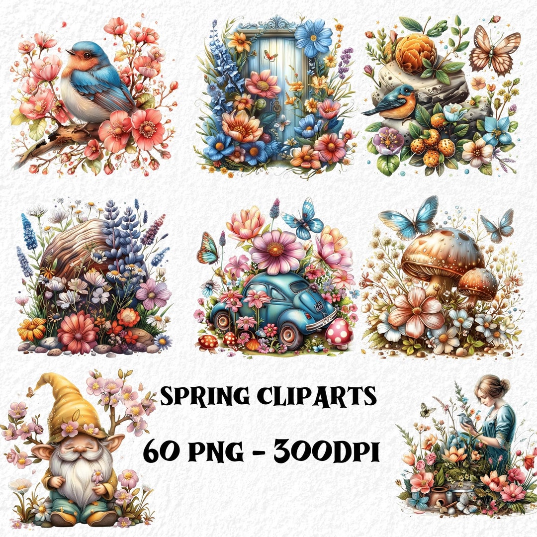 Spring Blossom Clipart Bundle: Floral PNG Graphics (digital Download ...