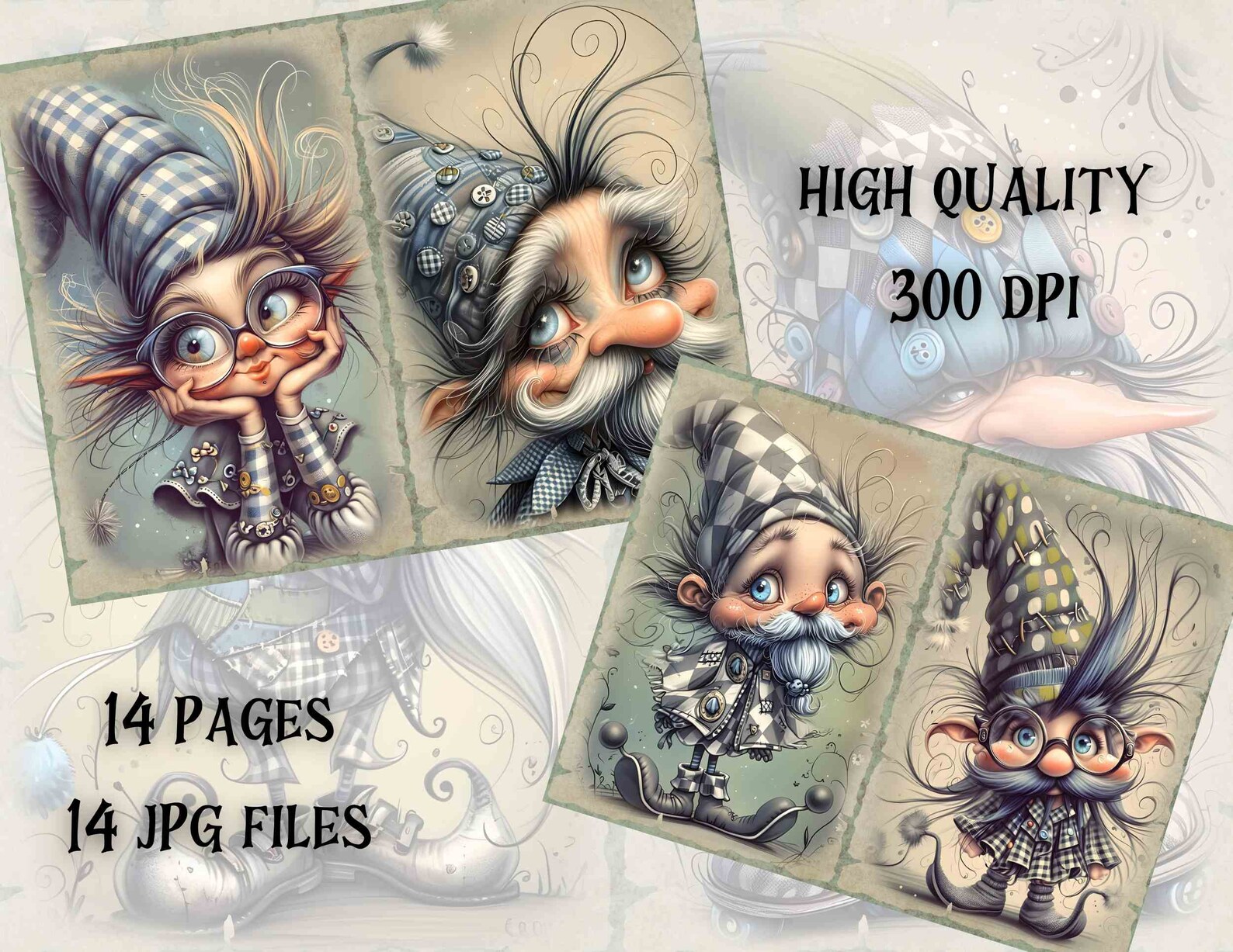 Patchwork Gnomes Junk Journal Supplies Vintage Gnomes Scrapbook Digital ...