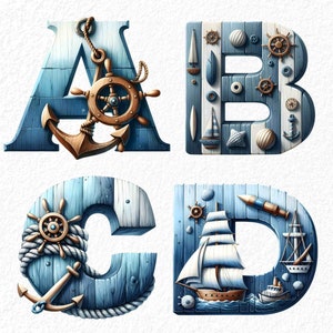 Nautical Alphabet PNG: Ocean Decorative Letters Clipart (digital ...
