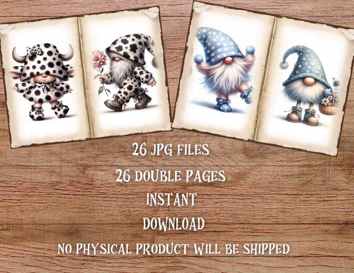 Gnomes Junk Journal Printable Pages: Shabby Chic Scrapbook (digital ...