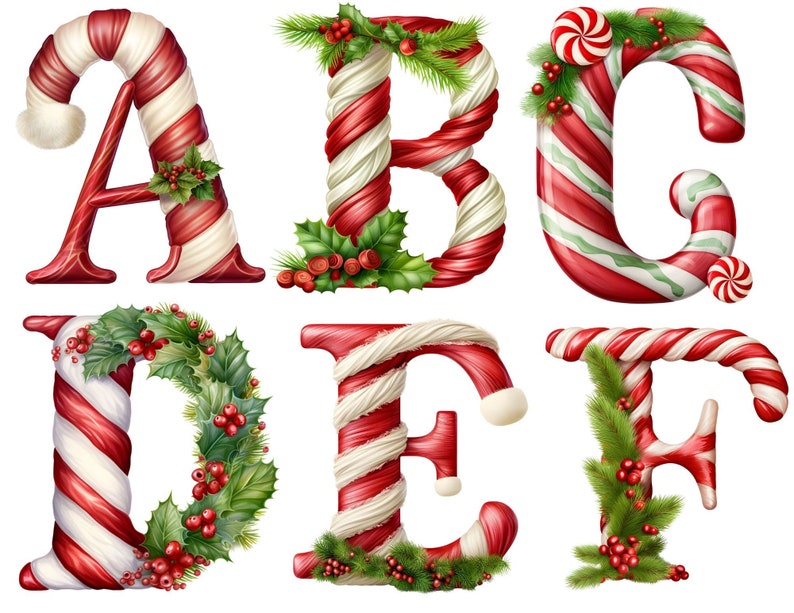 Christmas Candy Cane Png Christmas Alphabet Png Decorative Letters ...